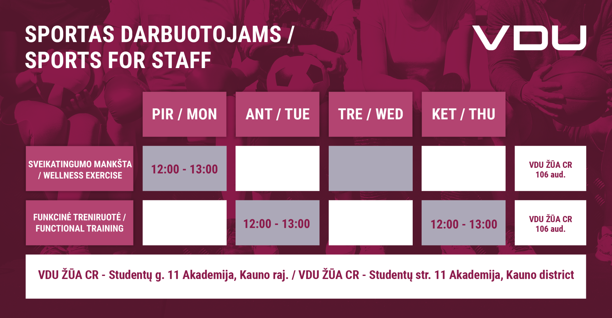 Tvarkaraščiai - VDU Sporto centras